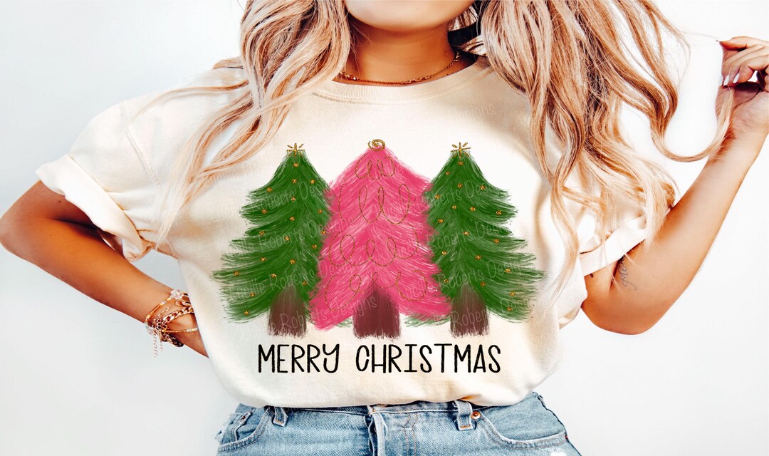 Painted Christmas Trees Png, Pink Christmas Sublimate Design, Hand ...