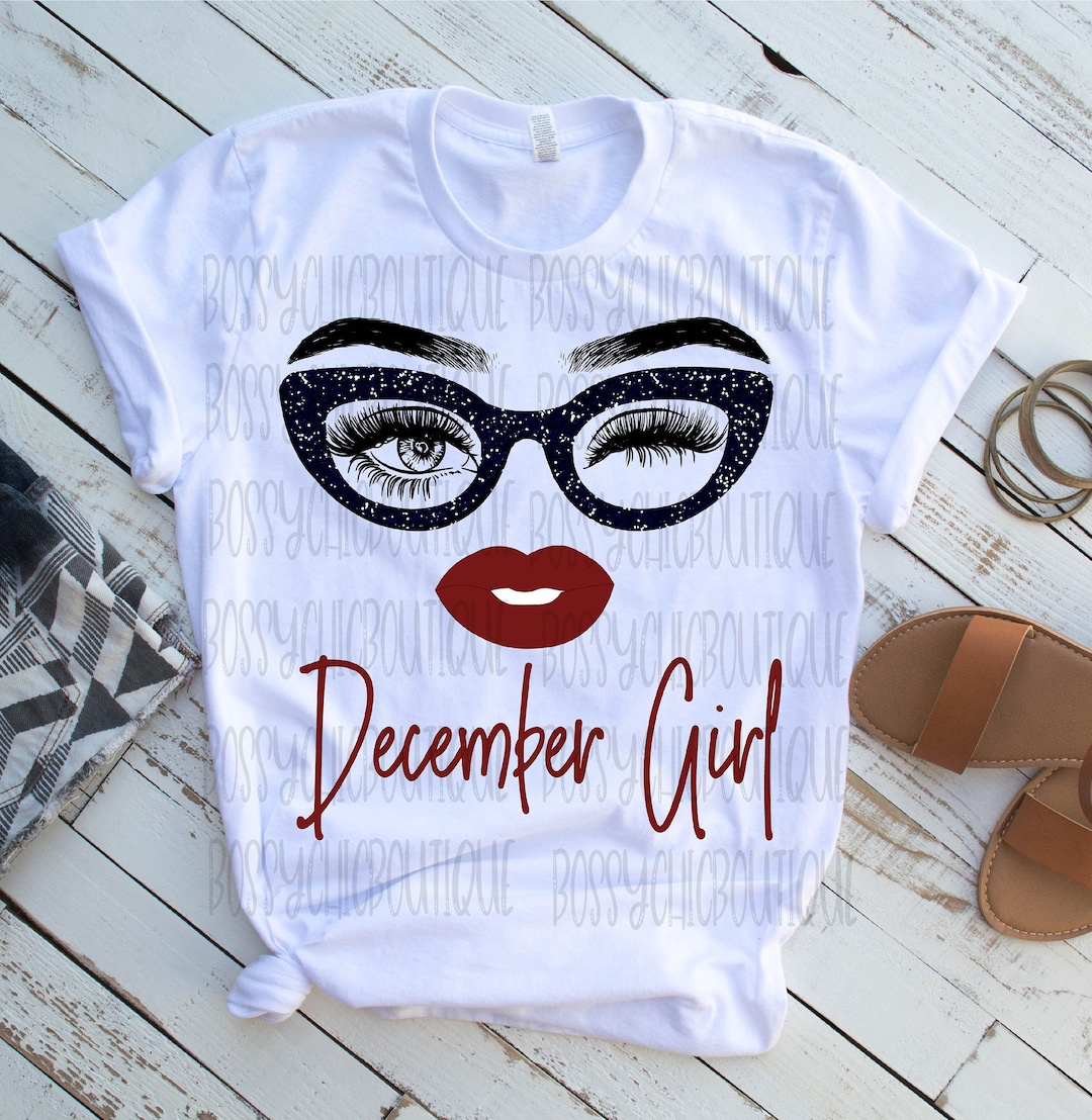 December Girl Png, December Birthday Girl With Glasses Png, Digital ...