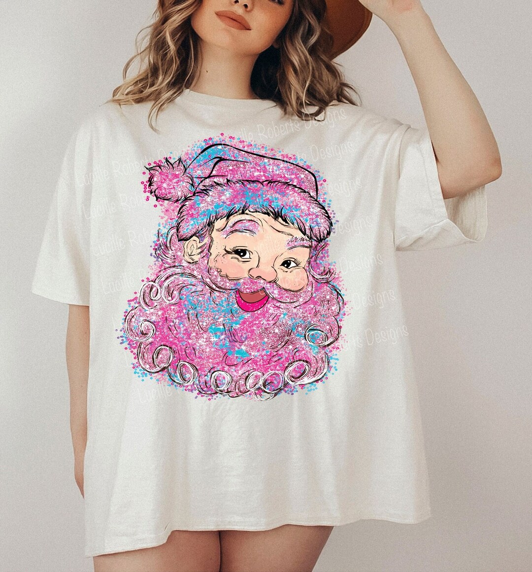 Pink Glitter Santa Png, Santa Claus Png, Pink and Blue Christmas ...