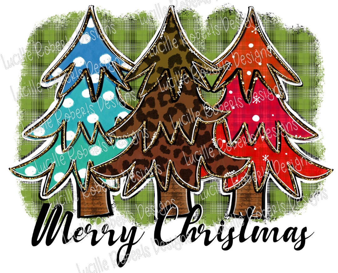 Merry Christmas Trees Png, Sublimation Design, Leopard Cheetah ...