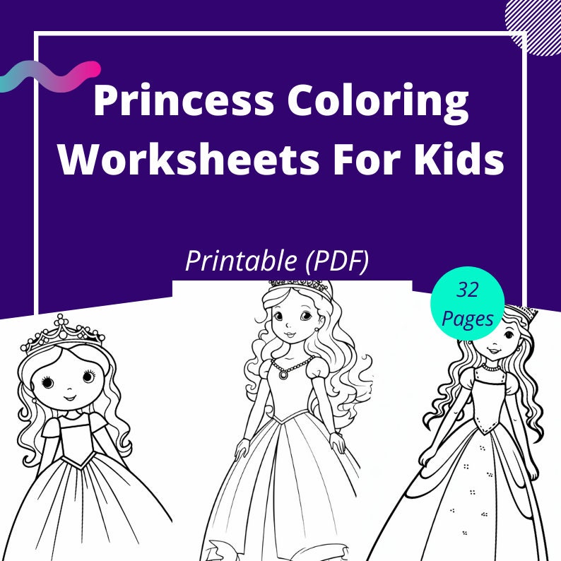 Kids Princess Coloring in Worksheets - 32 Page Colouring Book - Etsy