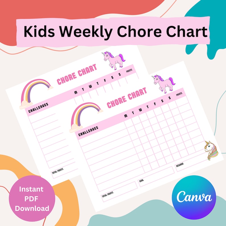 Unicorn Chore Chart for Kids, Kids Chore Chart, Responsibility Chart ...