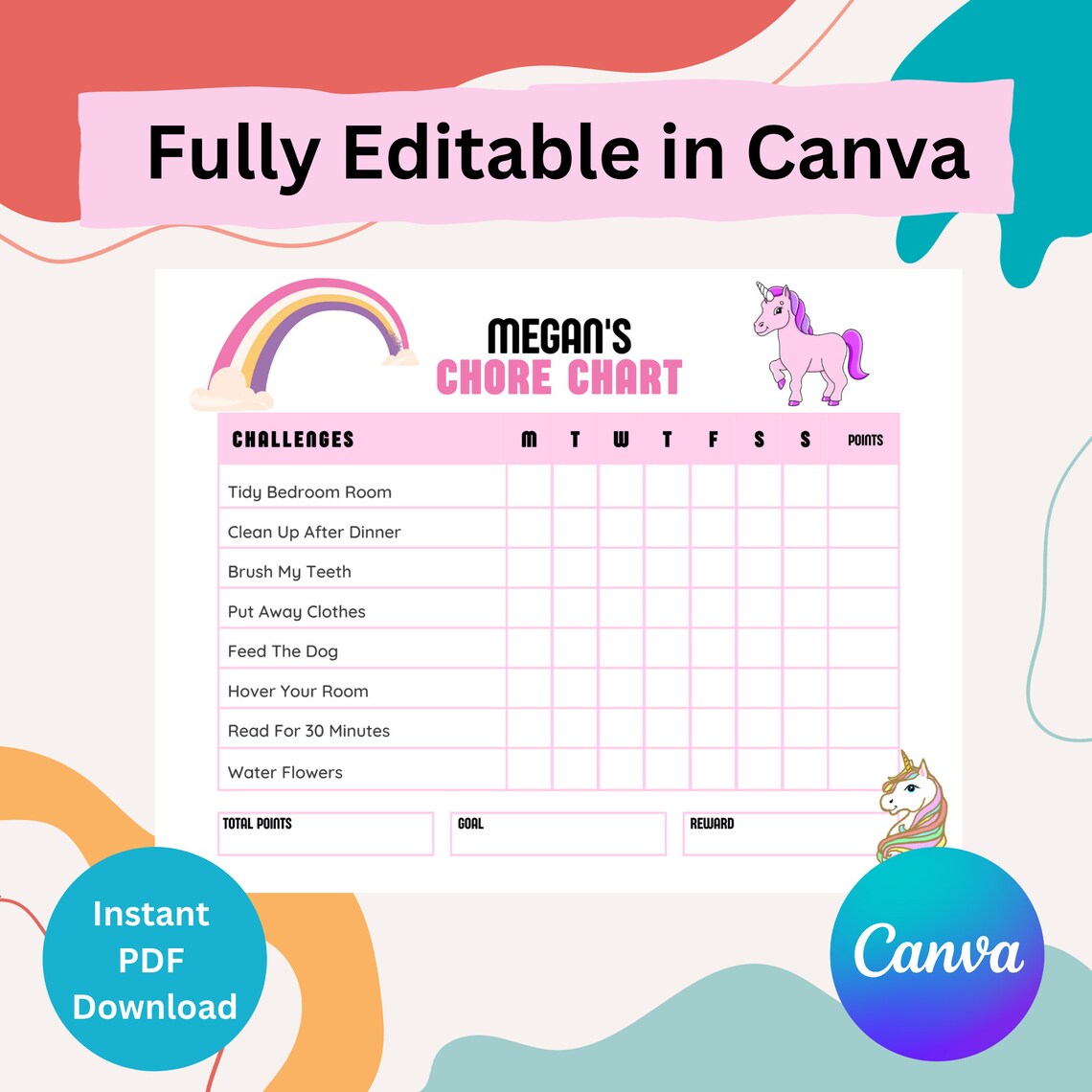 Unicorn Chore Chart for Kids, Kids Chore Chart, Responsibility Chart ...