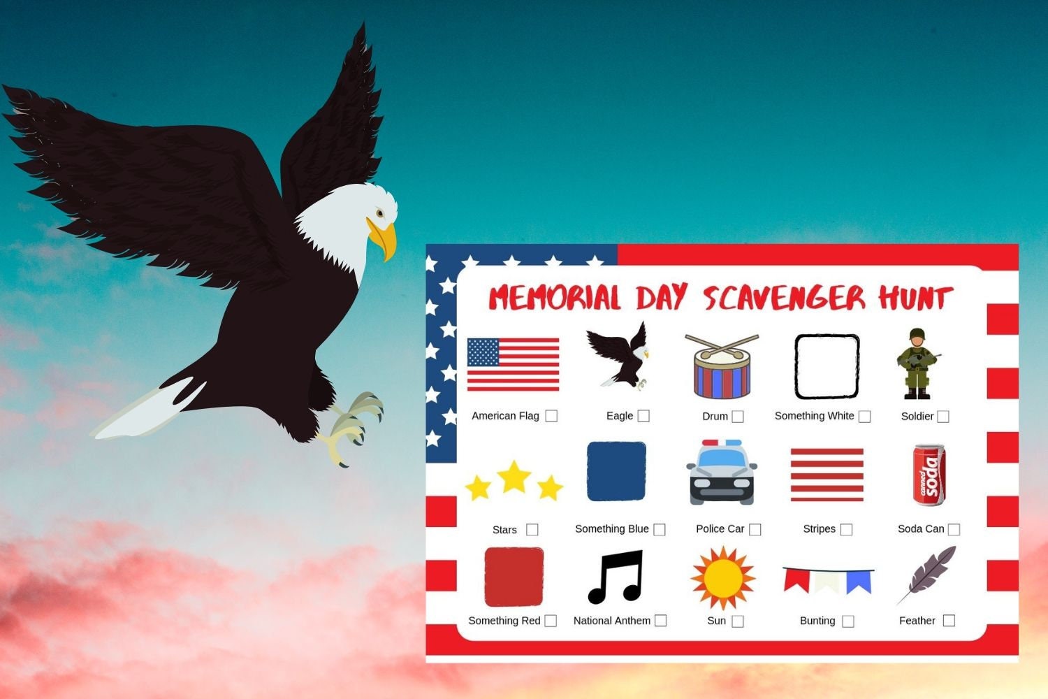 Memorial Day Scavenger Hunt Printable Kids Games PDF - Indoor Outdoor ...