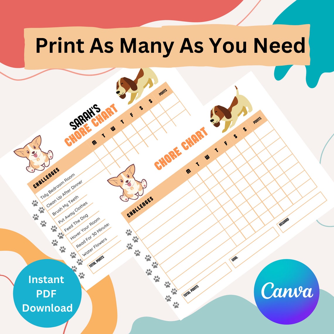 Dog Puppy Chore Chart for Kids - Responsibility Tracker Printable ...
