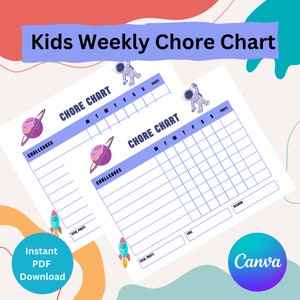 Space Chore Chart for Kids, Kids Chore Chart, Responsibility Chart ...