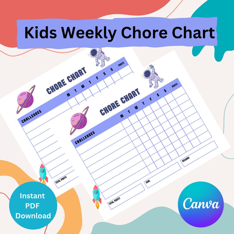 Space Chore Chart for Kids, Kids Chore Chart, Responsibility Chart ...
