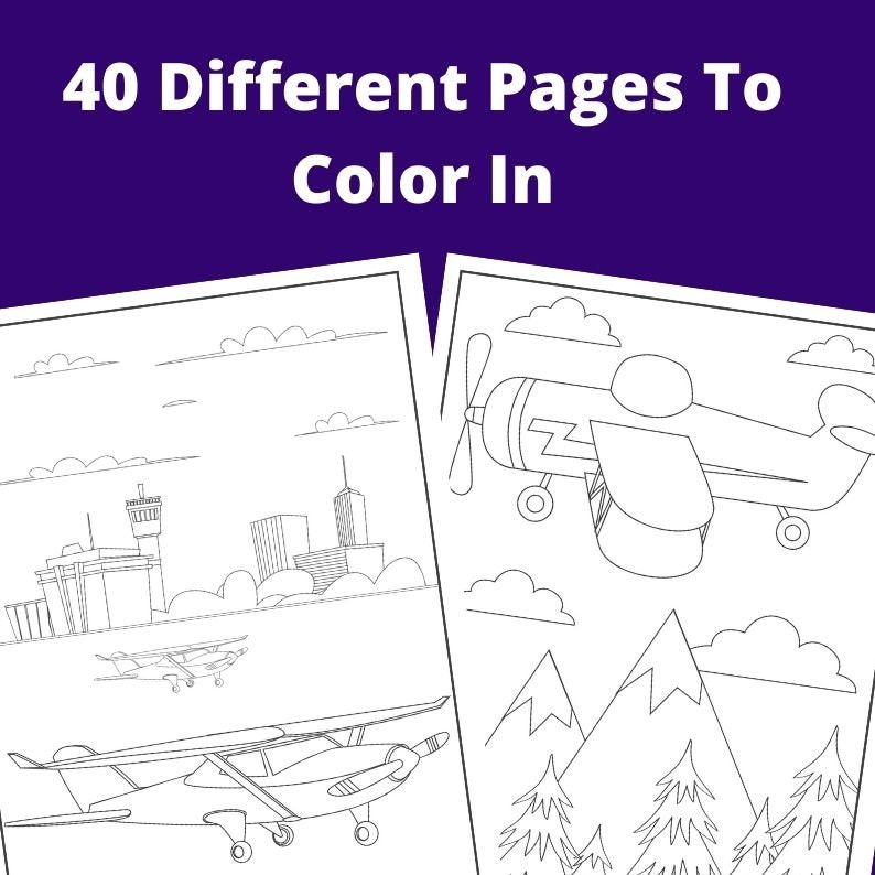 Kids Airplane Coloring in Worksheets - 40 Page Colouring Book - Etsy