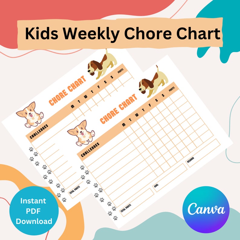 Dog Puppy Chore Chart for Kids, Kids Chore Chart, Responsibility Chart ...