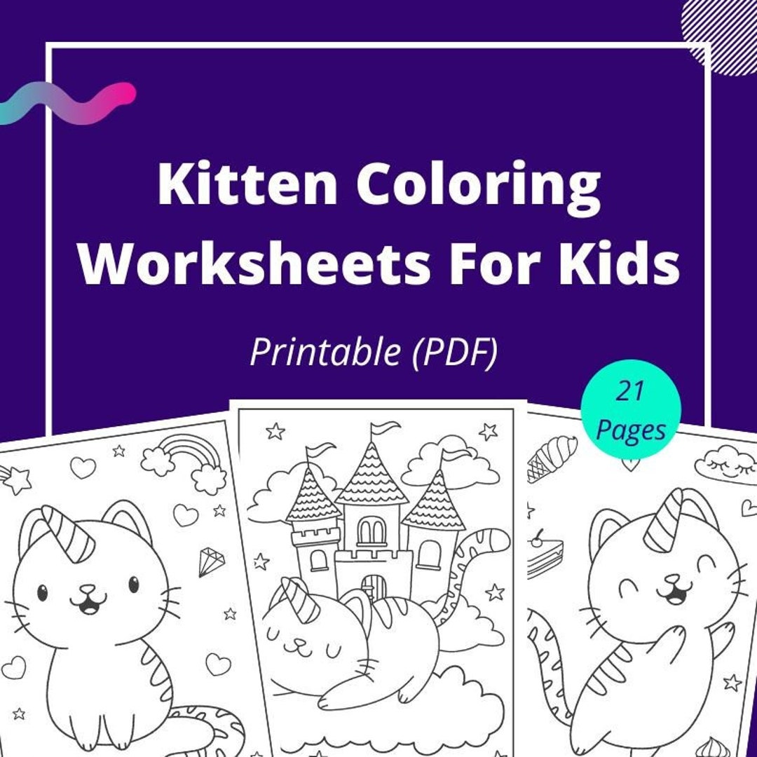 Kids Kitten Coloring in Worksheets - 21 Page Colouring Book - Etsy