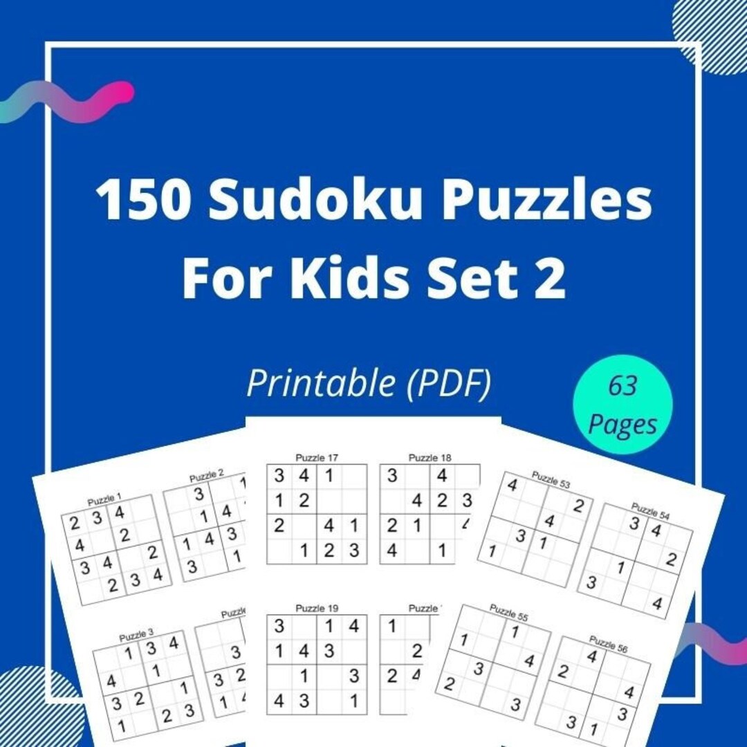Kids Sudoku 4x4 Set 2 - 150 Printable Puzzles PDF Brain Teaser Pack ...
