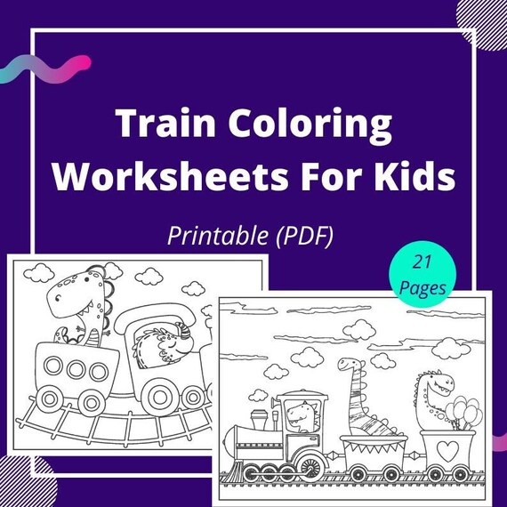 Kids Train Coloring in Worksheets 21 Page Colouring Book | Etsy
