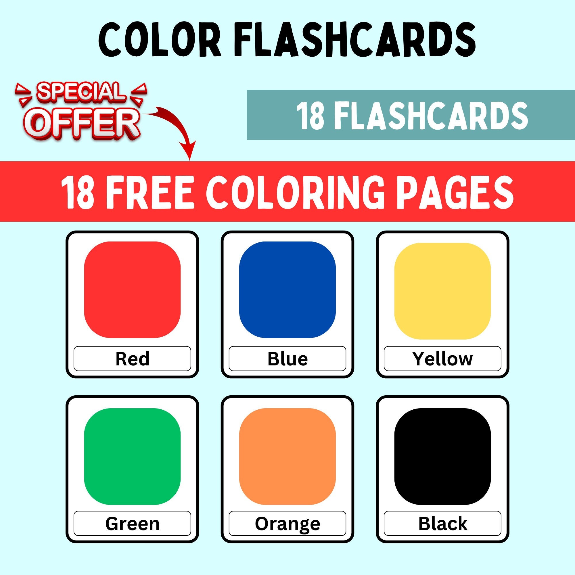 18 Color Cards, Montessori Flash Cards, Pre-school Cards, Rainbow ...