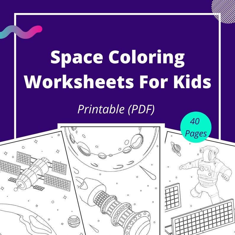 Kids Space Coloring in Worksheets - 40 Page Colouring Book - Etsy
