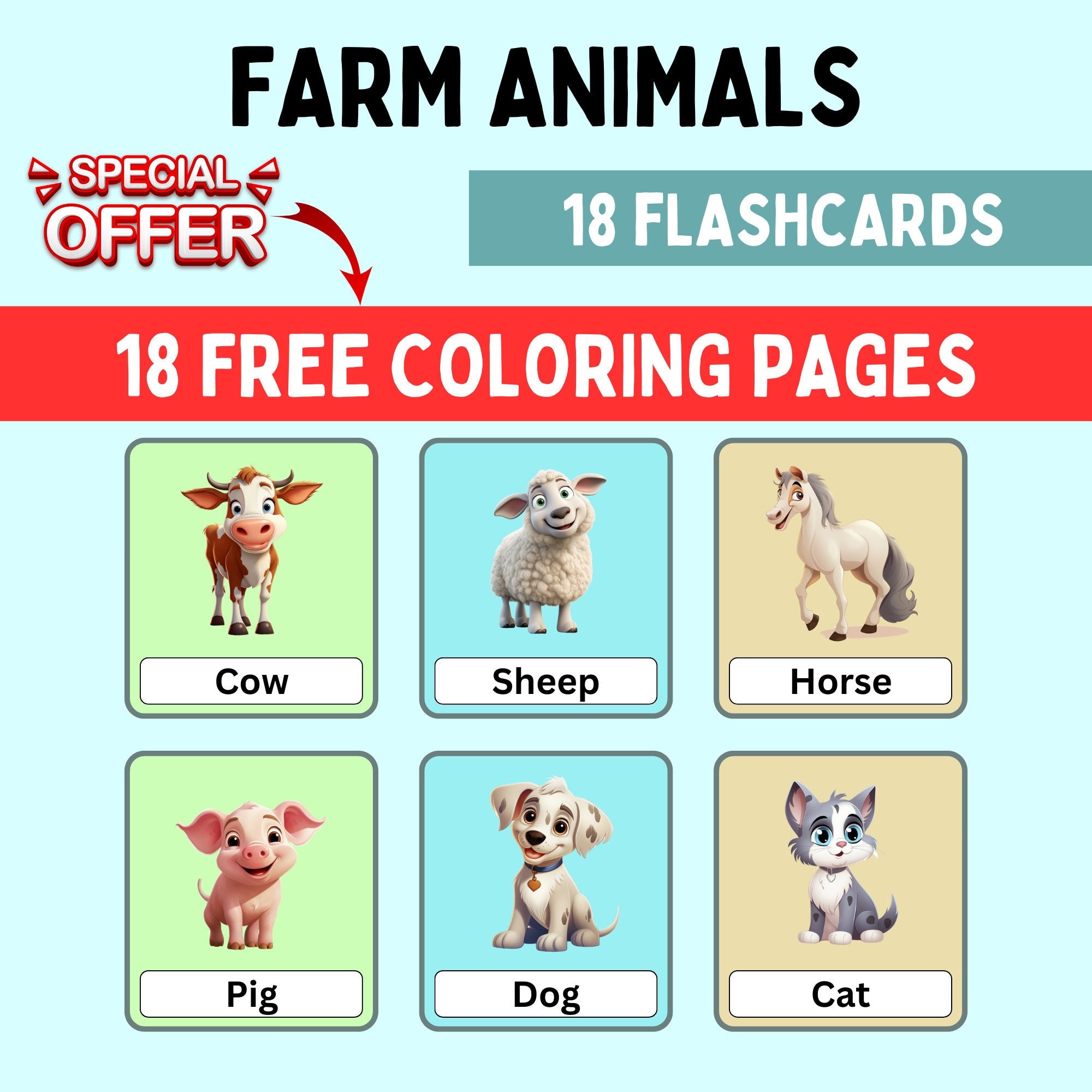 18 Farm Animals Cards Montessori Flash Cards Pre-school - Etsy