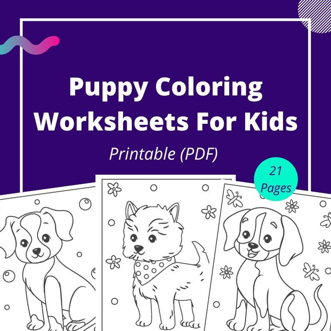 Printable Puppy Coloring Book for Kids - 21 PDF Pages Homeschool Pet ...