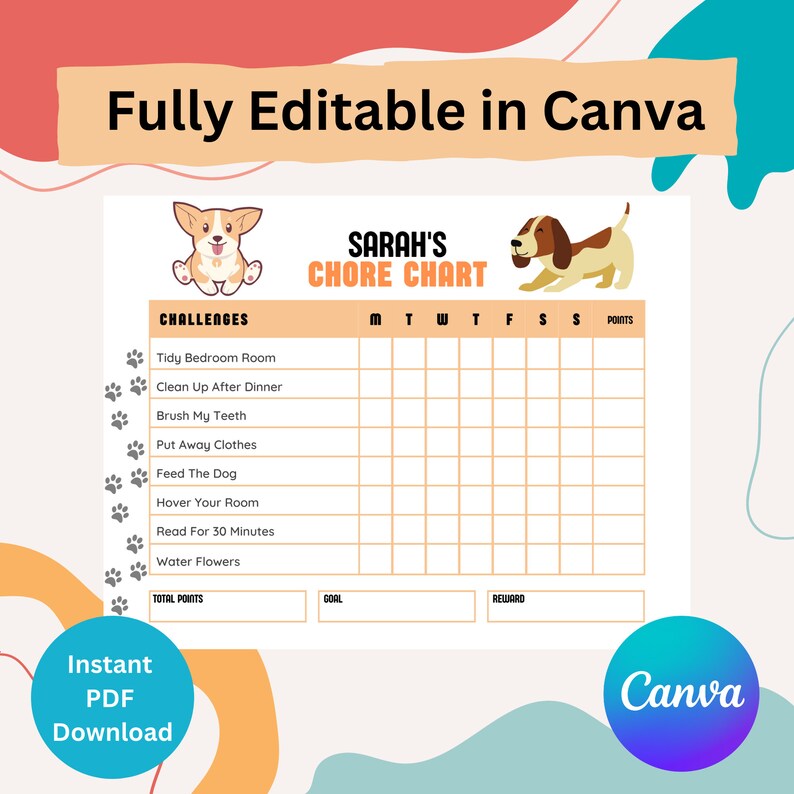 Dog Puppy Chore Chart for Kids - Responsibility Tracker Printable ...
