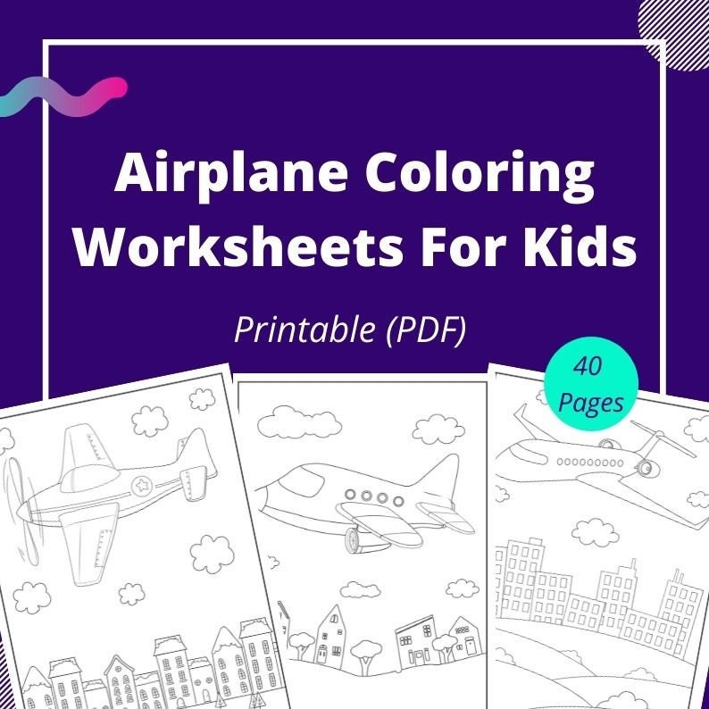 Kids Airplane Coloring in Worksheets - 40 Page Colouring Book - Etsy