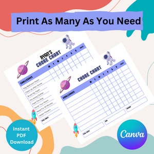 Space Chore Chart for Kids, Kids Chore Chart, Responsibility Chart ...