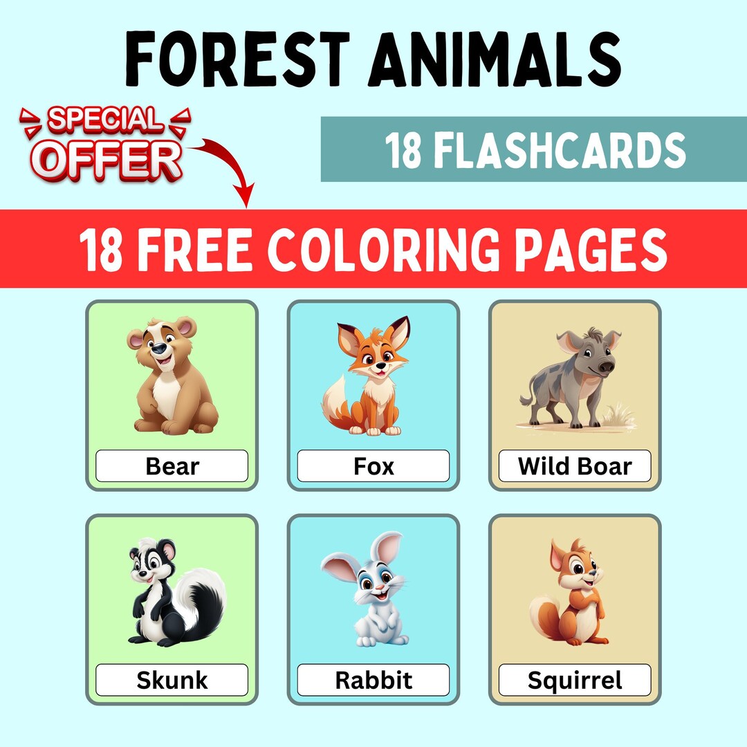 18 Forest Animals Cards, Montessori Flash Cards, Pre-school Cards ...