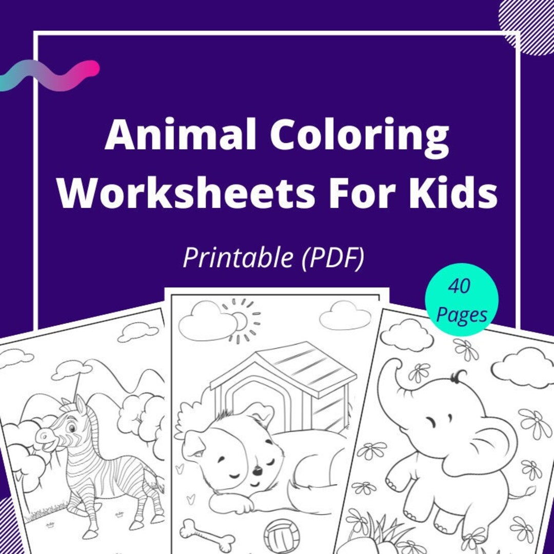 Animal Coloring Worksheets for Kids - 40 Page Activity Book Boys Girls ...