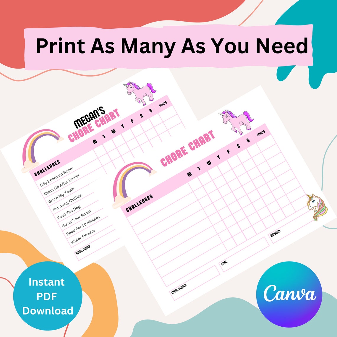 Unicorn Chore Chart for Kids, Kids Chore Chart, Responsibility Chart ...