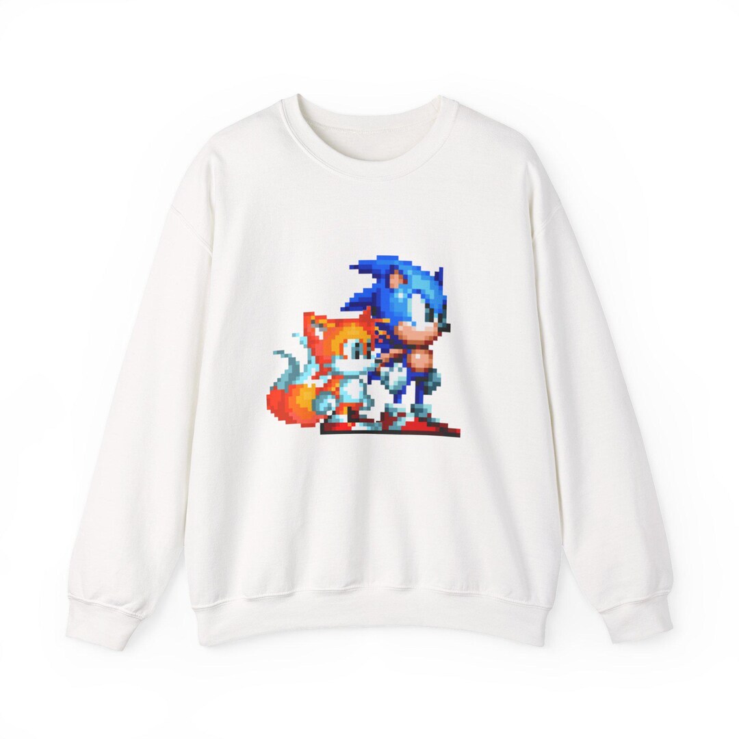Pixel Retro Sonic the Hedgehog and Tails the Fox Crewneck Sweatshirt ...