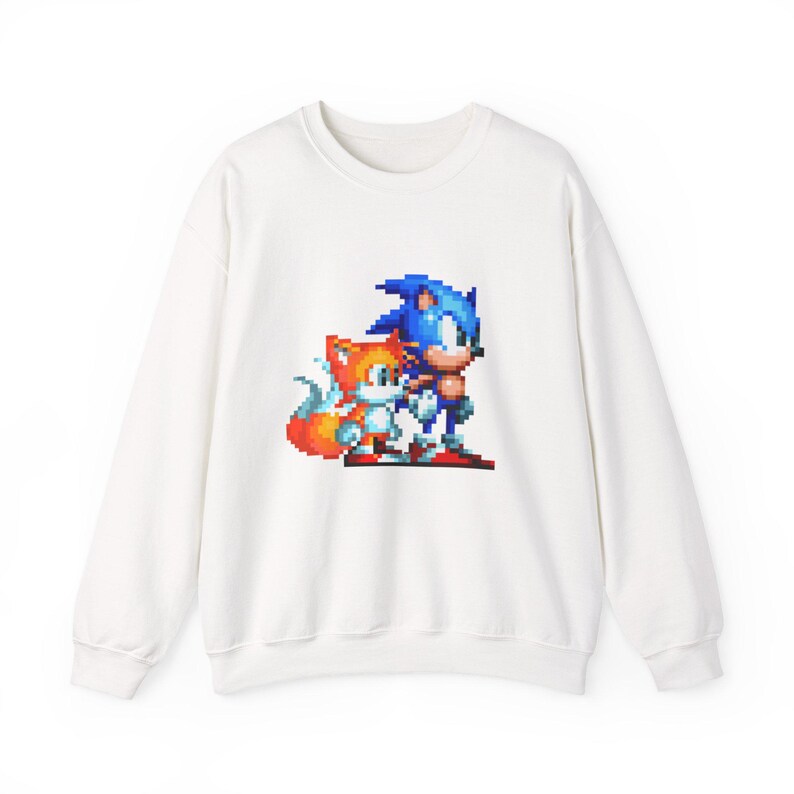 Pixel Retro Sonic the Hedgehog and Tails the Fox Crewneck Sweatshirt ...
