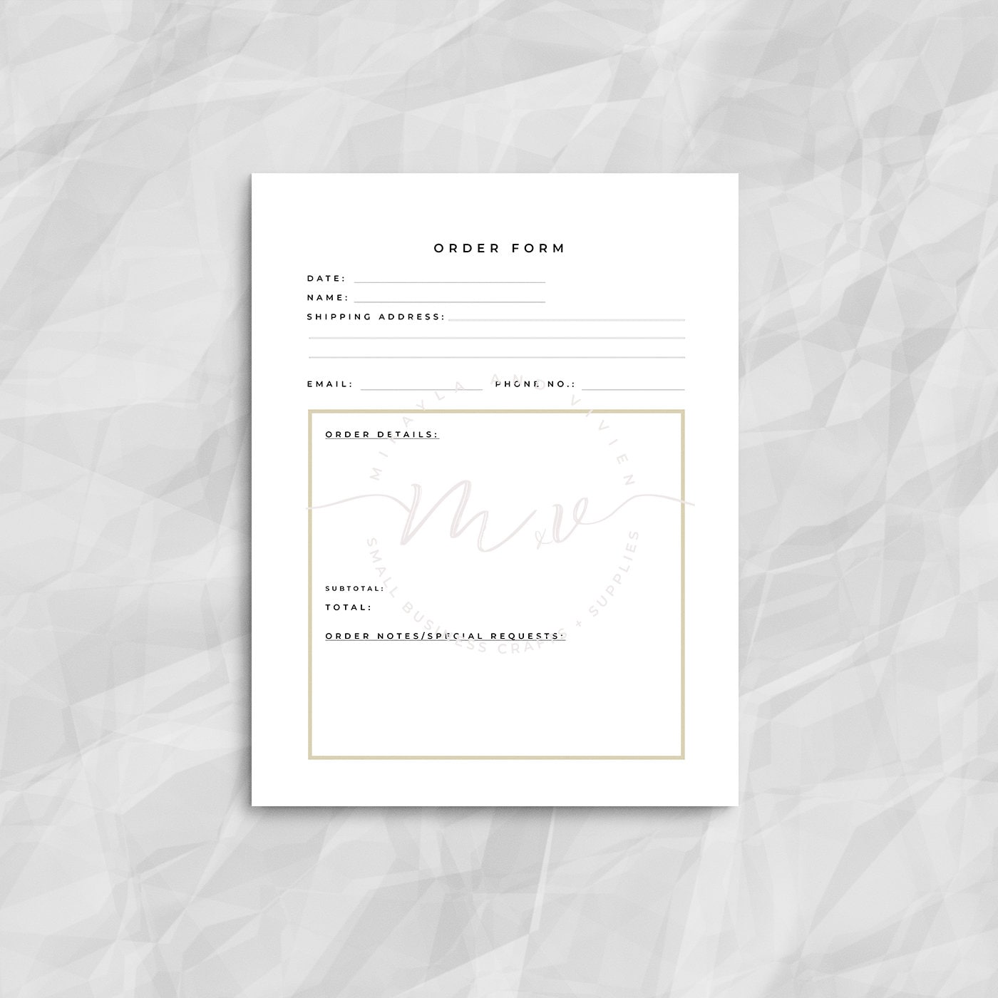 Small Business Printable / Printable Order Form / Vendor Trade Show ...