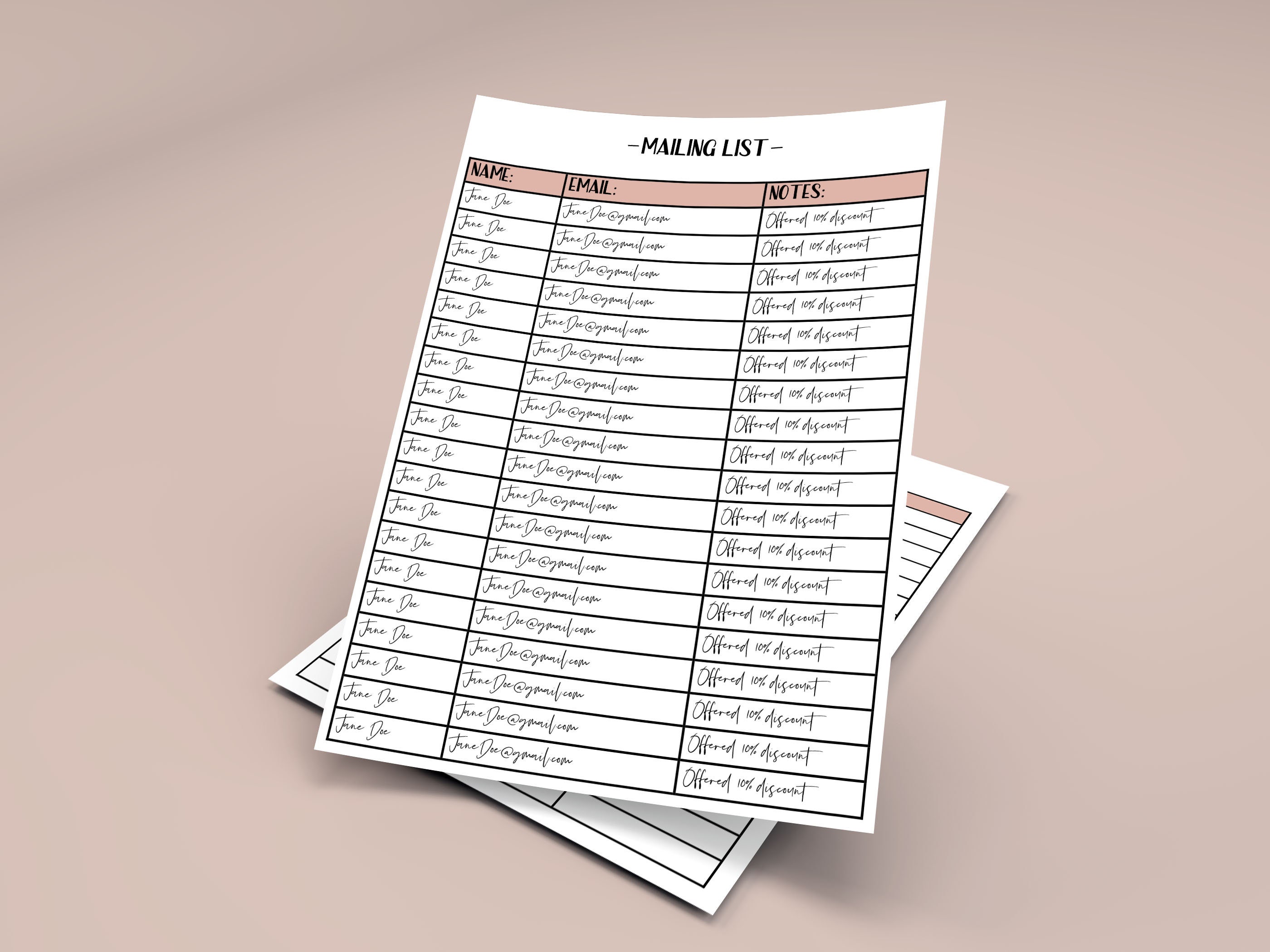 Small Business Printable / Printable Mailing List / Vendor Trade Show ...