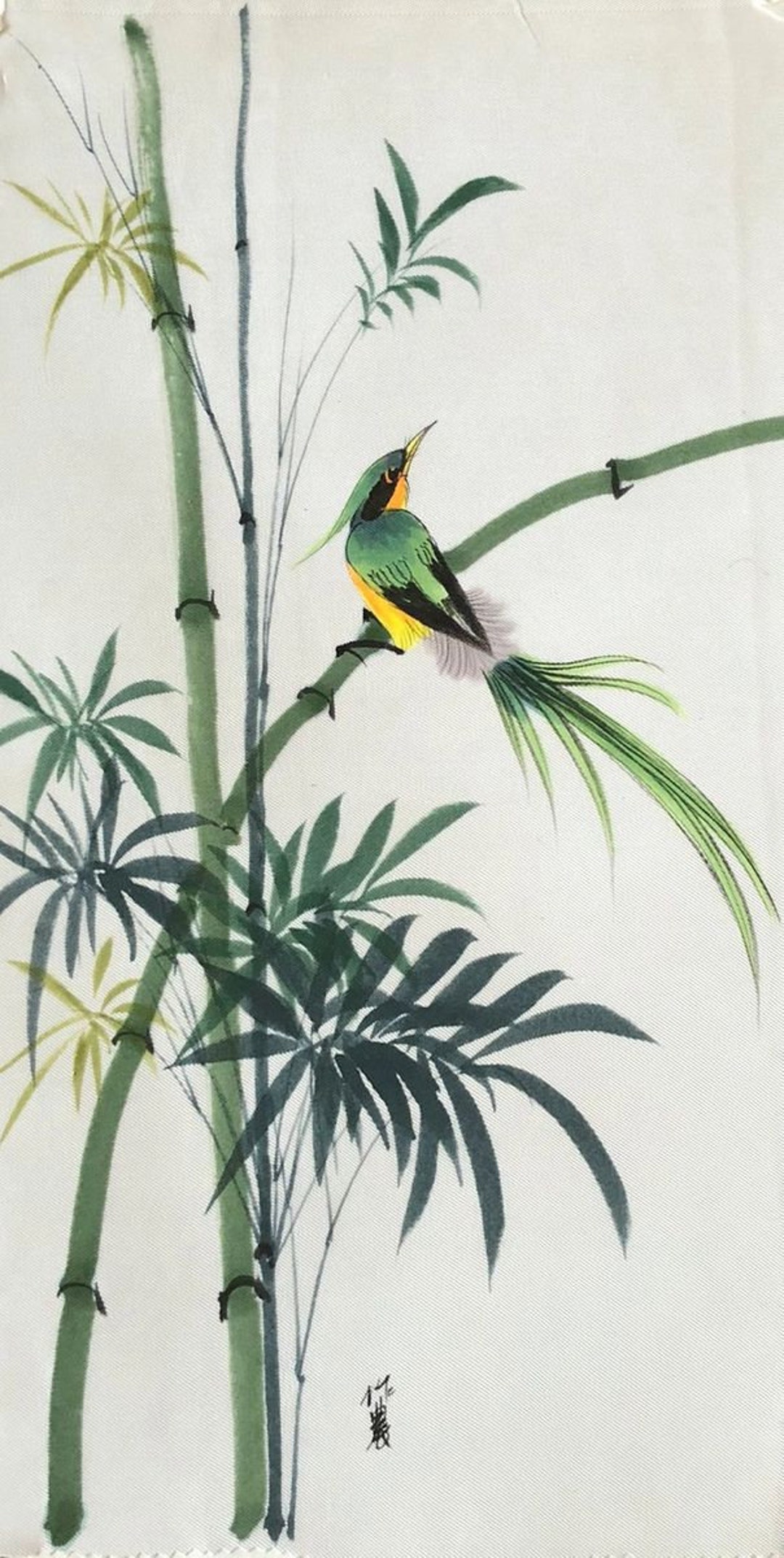 Bird and Bamboo Chinese Silk Fabric 10x17.5 - Etsy