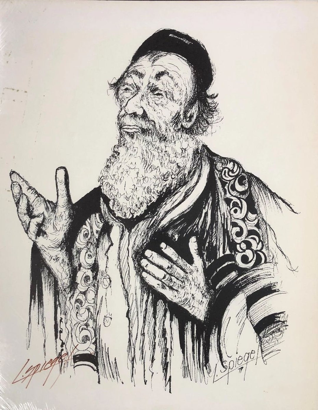 Louis Spiegel - Ink Sketch Drawing a Rabbi, Signed 16"x20" - Etsy