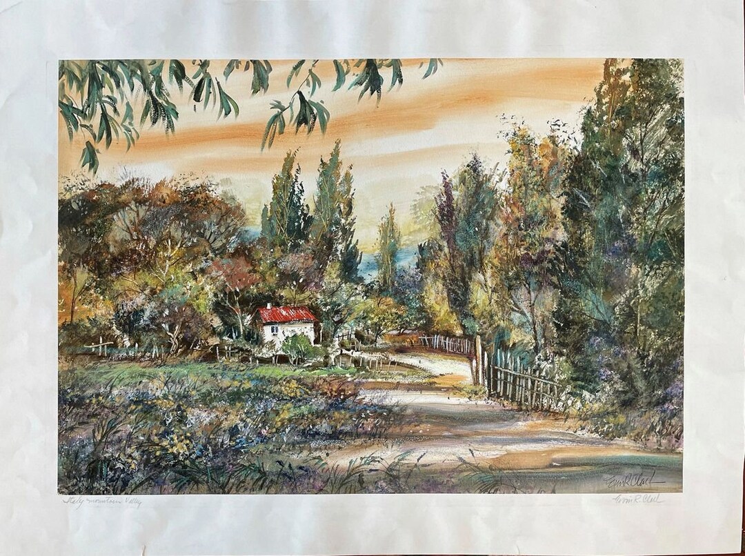 Ervin Clark - "italy Mountain Valley" Original Acrylic on Paper 40x30 ...