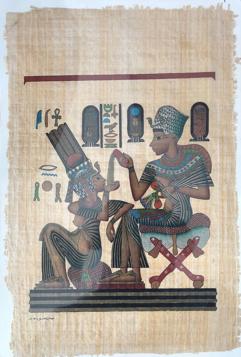 Handmade Adel Ghabour Egyptian Papyrus "pharaoh Queen Goddess" 17""x24 ...