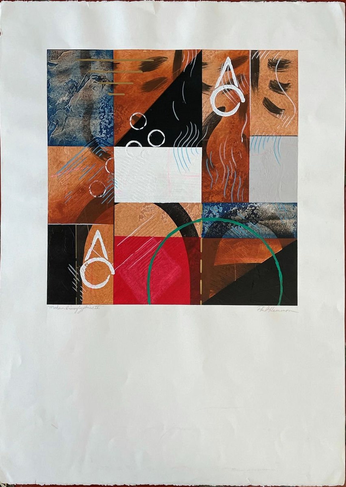 Phil Hammon - "modern Hieroglyphics Iv" Original Mixed Media 16x16 - Etsy