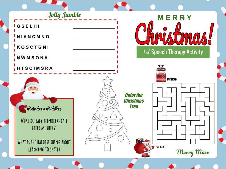 Christmas Holiday Activity Maze Worksheet Fun Coloring Jumble Riddles ...