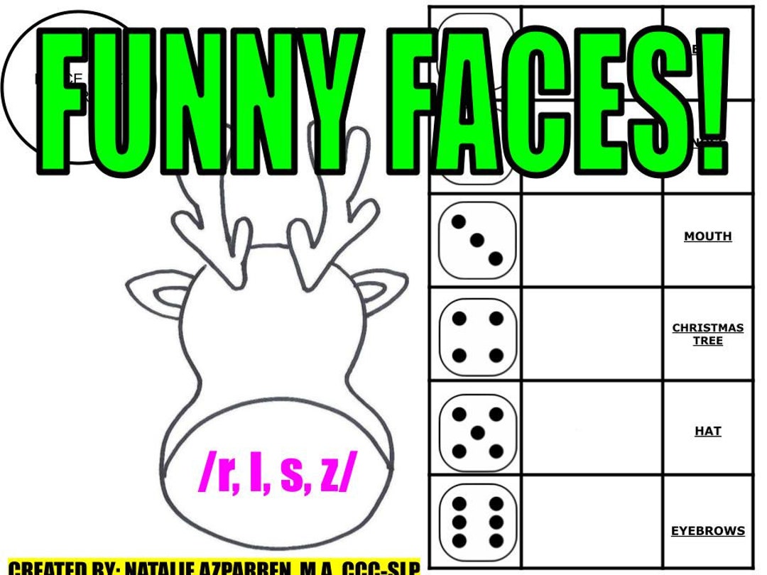 Funny Faces Reindeer Christmas Speech Therapy Dice Game Color Rudolph R ...
