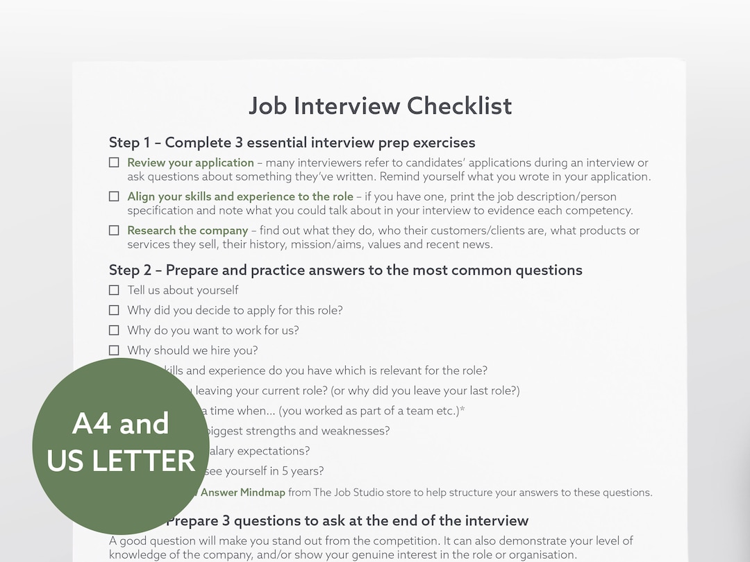 Job Interview Checklist Printable Interview Prep Job Interview Job ...