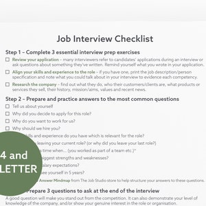 Job Interview Checklist Printable Interview Prep Job - Etsy
