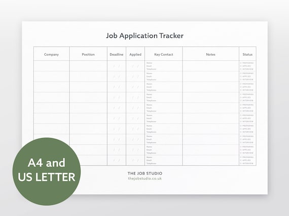 Job Application Tracker Printable Job Search Tracker Job | Etsy