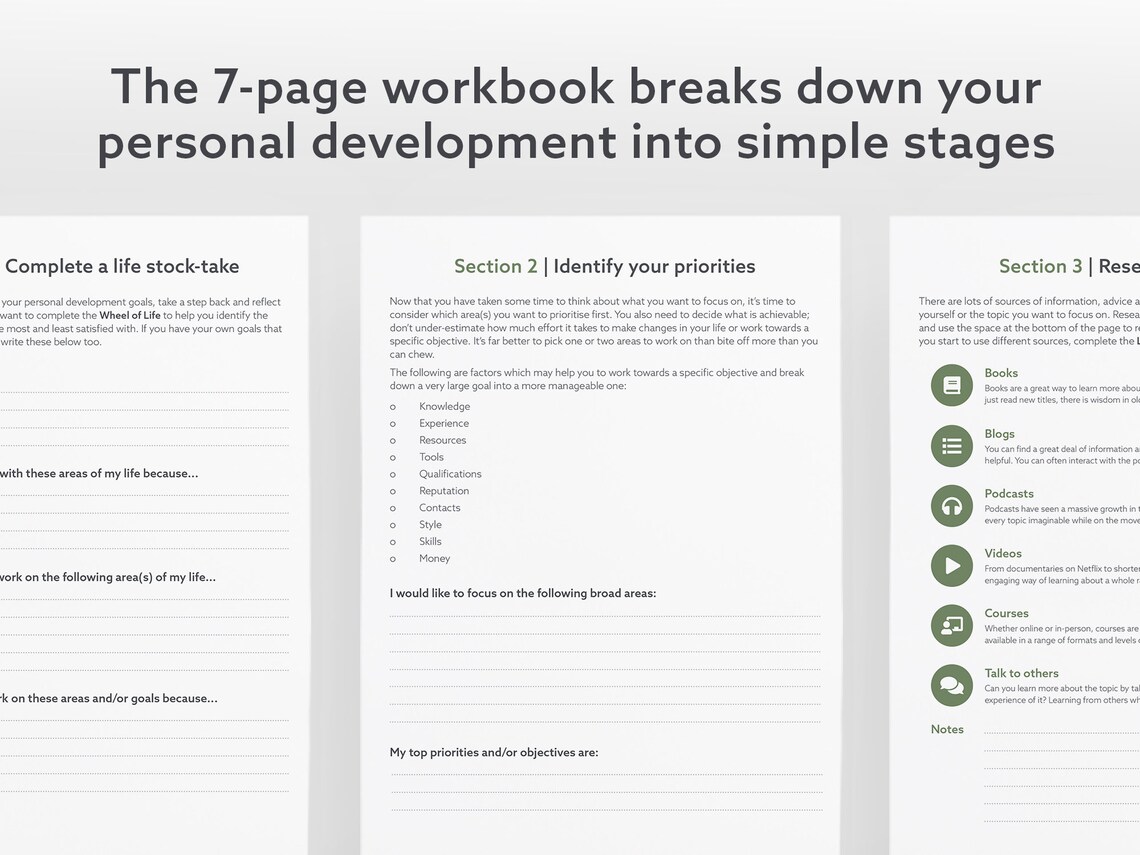 Printable Personal Development Planner, Goal Tracker, Life Coaching ...