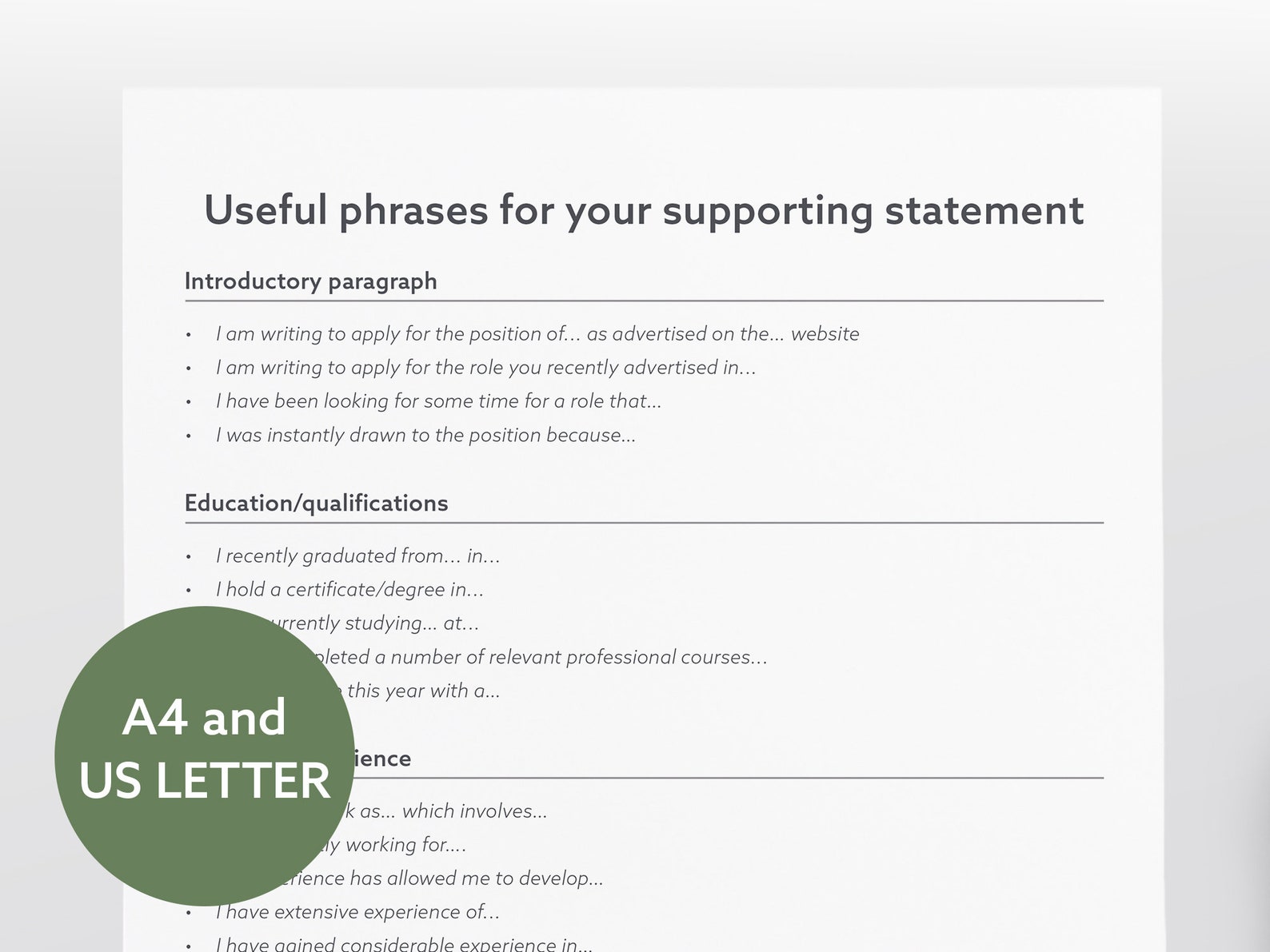 Printable Supporting Personal Statement Bundle | 900-word Supporting ...