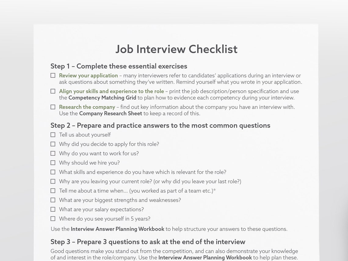 Printable Job Interview Planner, Interview Prep, Interview Questions ...