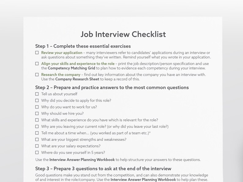 Printable Job Interview Planner, Interview Prep, Interview Questions ...