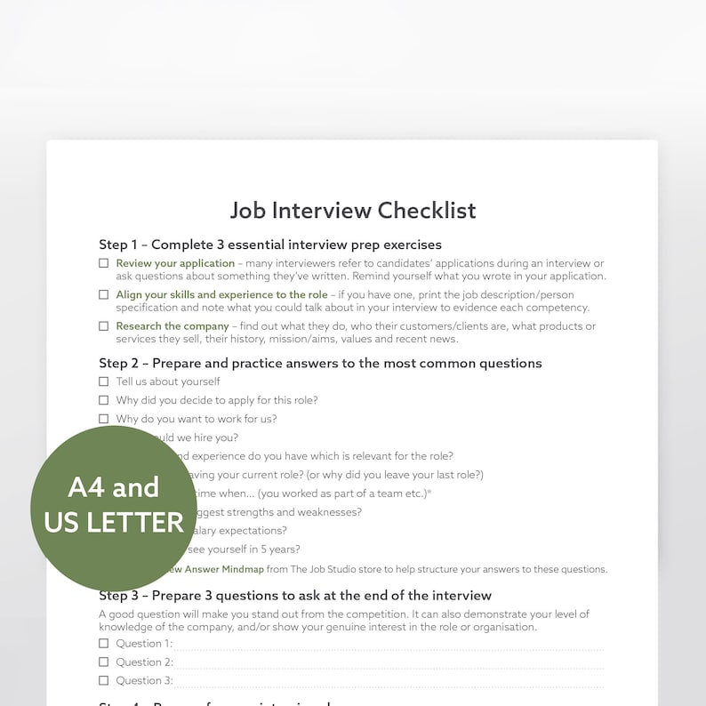 Job Interview Checklist - Printable Interview Prep Job Interview Job ...