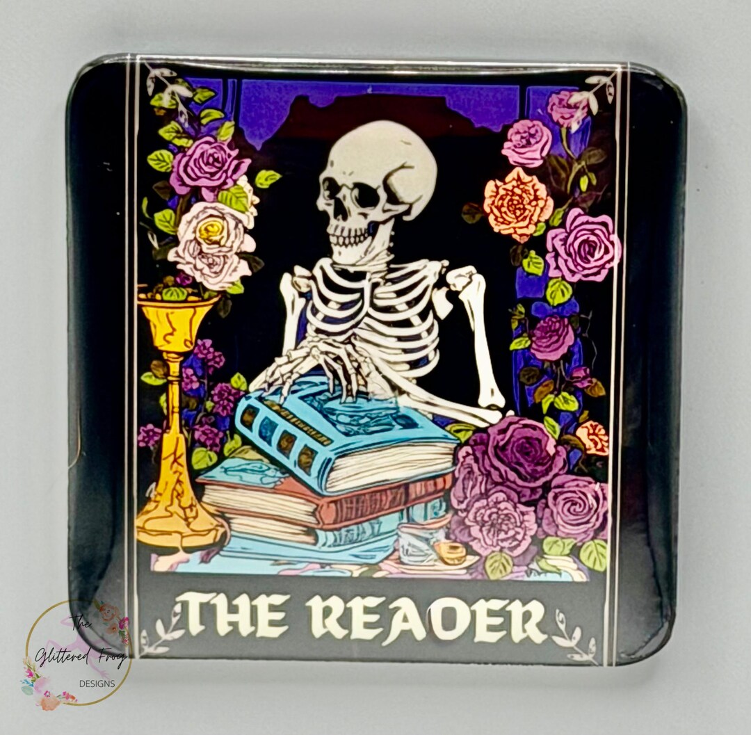 The Reader Skeleton Tarot Card Square Magnet - Etsy