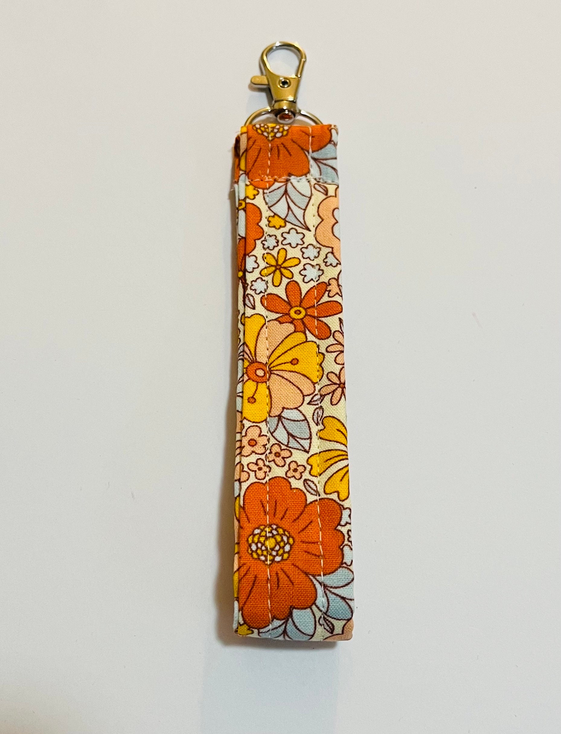Vintage Style Orange Flower Print Key Chain Wristlet - Etsy