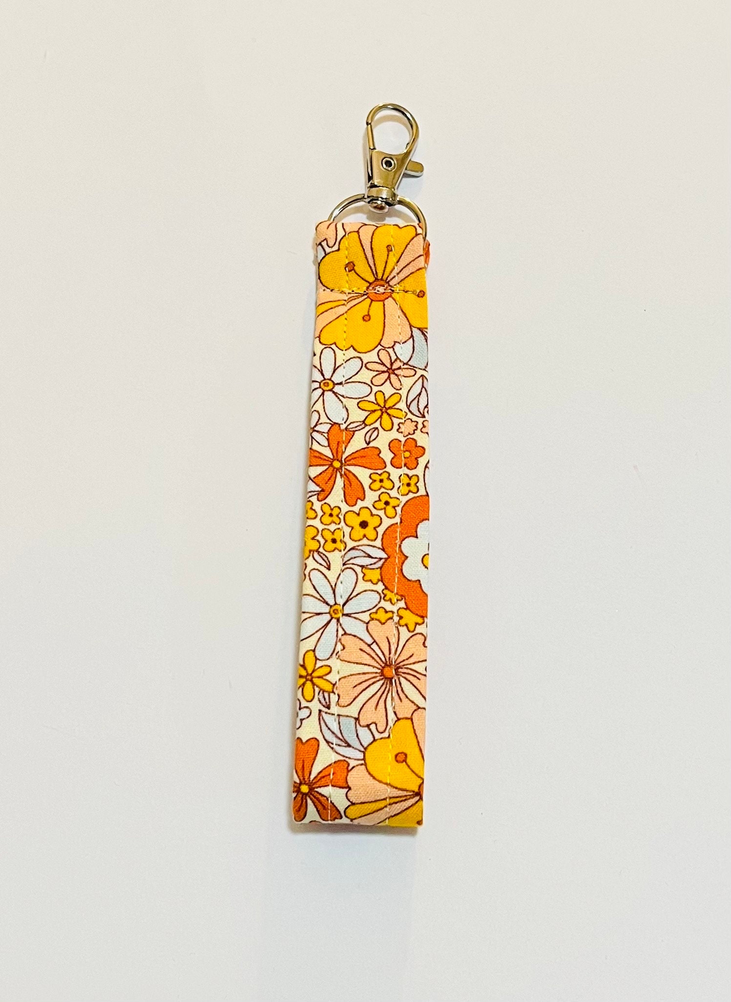 Vintage Style Orange Flower Print Key Chain Wristlet - Etsy