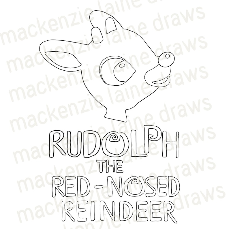 Rudolph the Red Nosed Reindeer Black Outline SVG, PNG, JPG Cricut ...