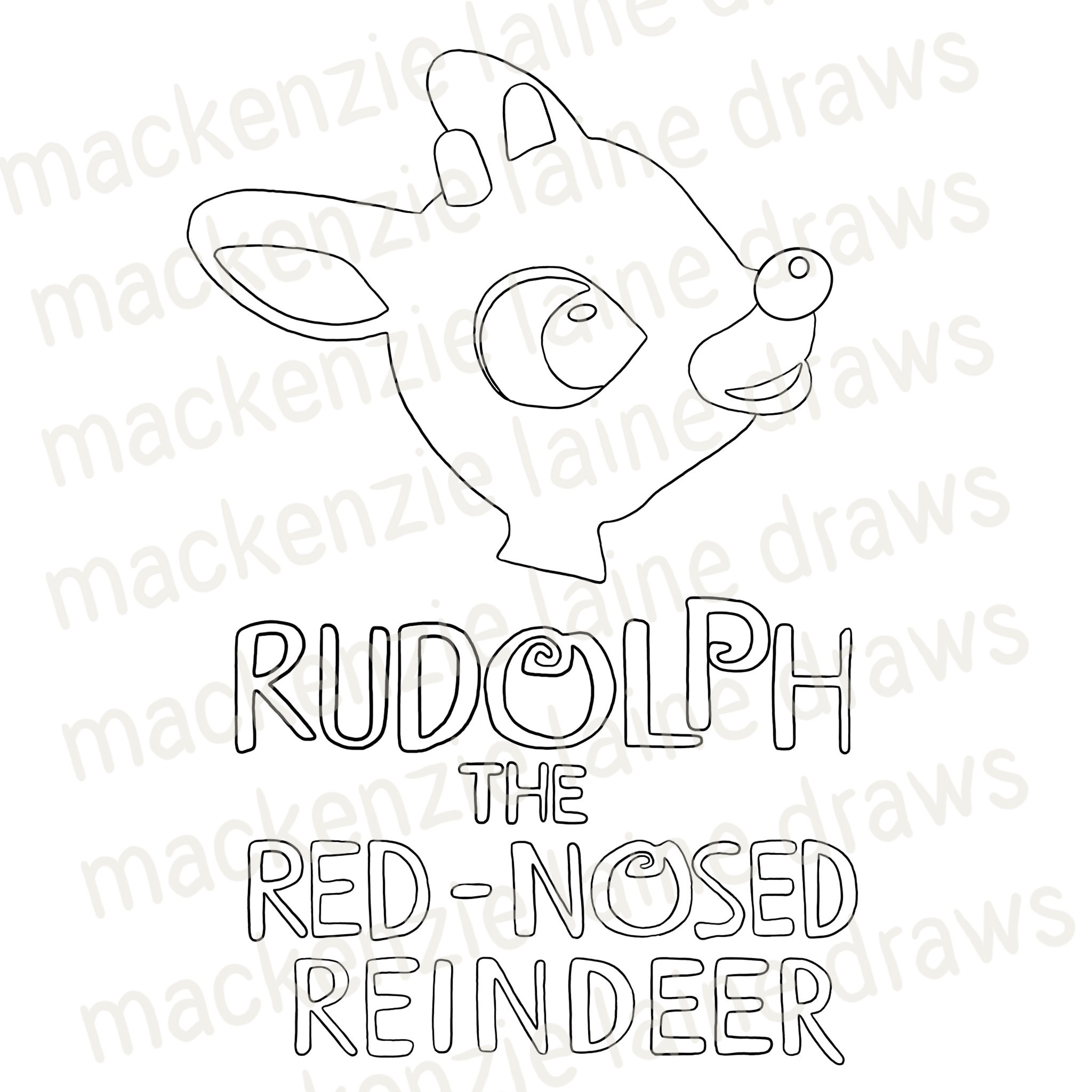 Rudolph the Red Nosed Reindeer Black Outline SVG, PNG, JPG Cricut ...